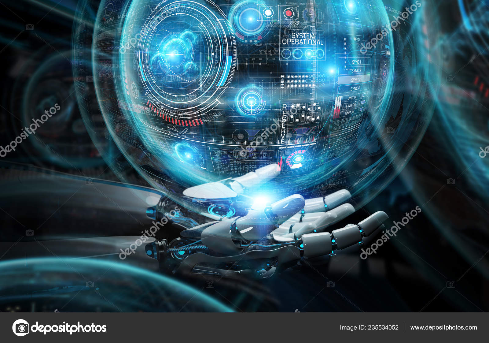 Intelligent Robot Machine Using Digital Screens Interface His Hands ...