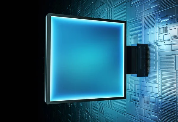Squared store sign mockup on tech wall 3D rendering - Stock Image ...