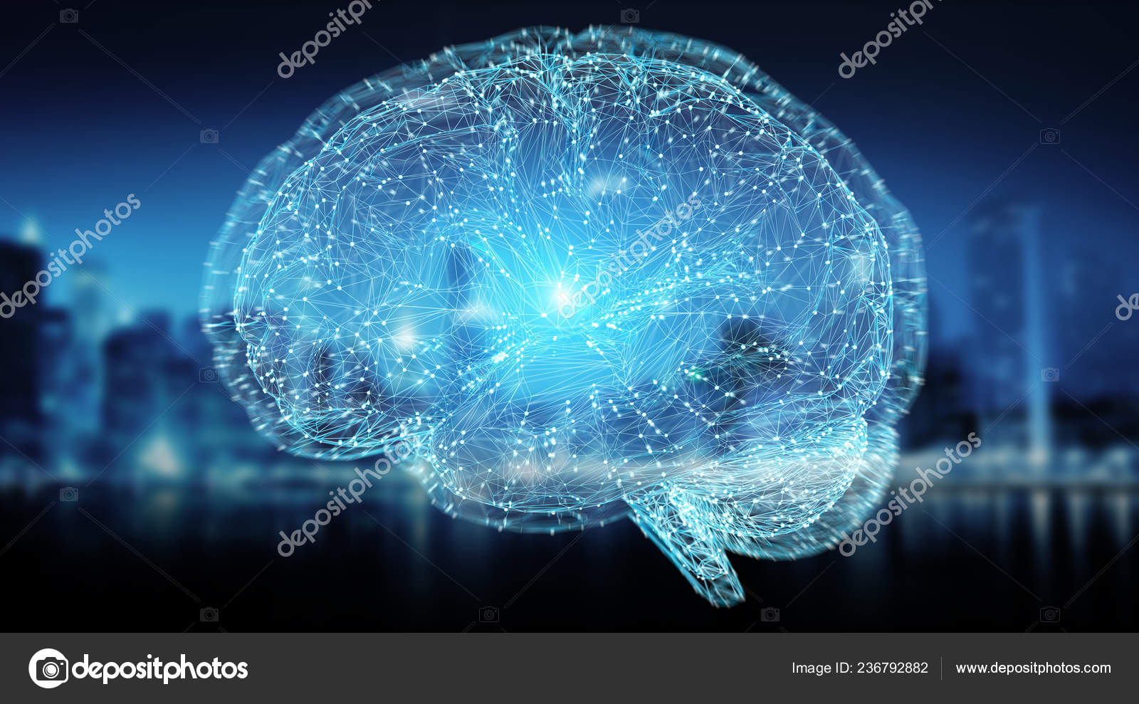 Digital Projection Human Brain Blue City Background Rendering — Stock ...