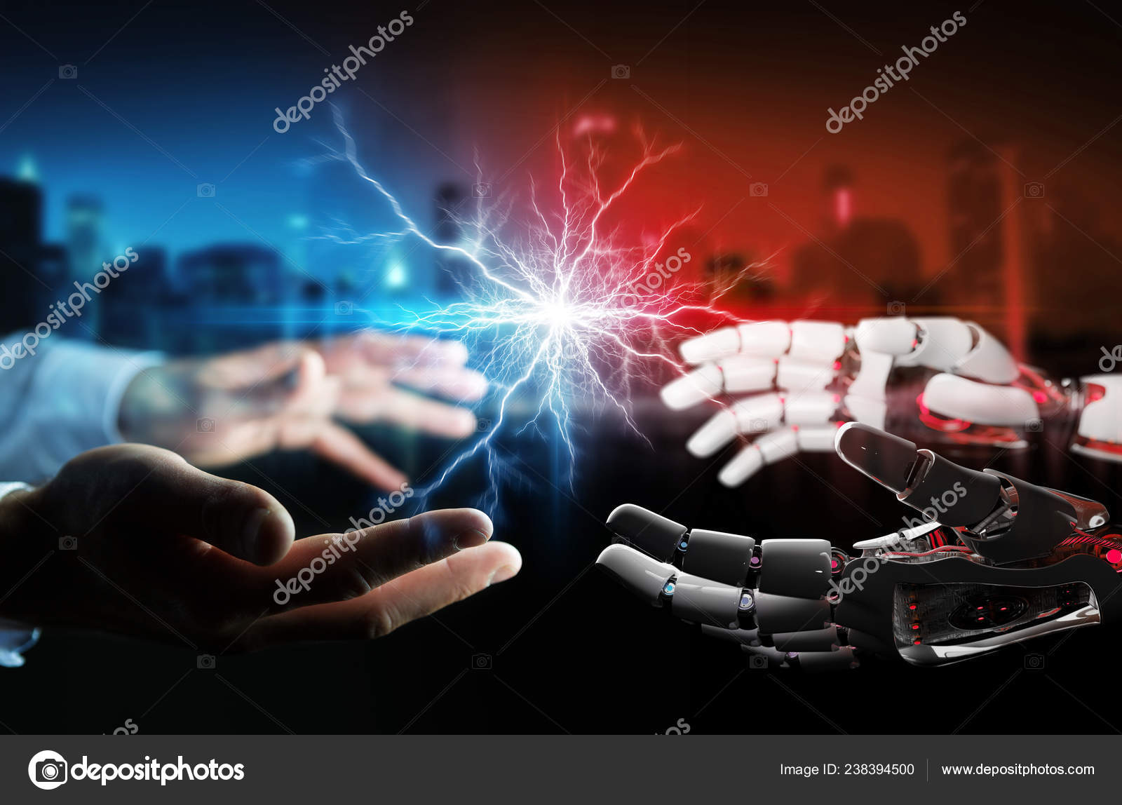 Red Robot Hacking Electric System Dark Background Rendering Stock Photo ...