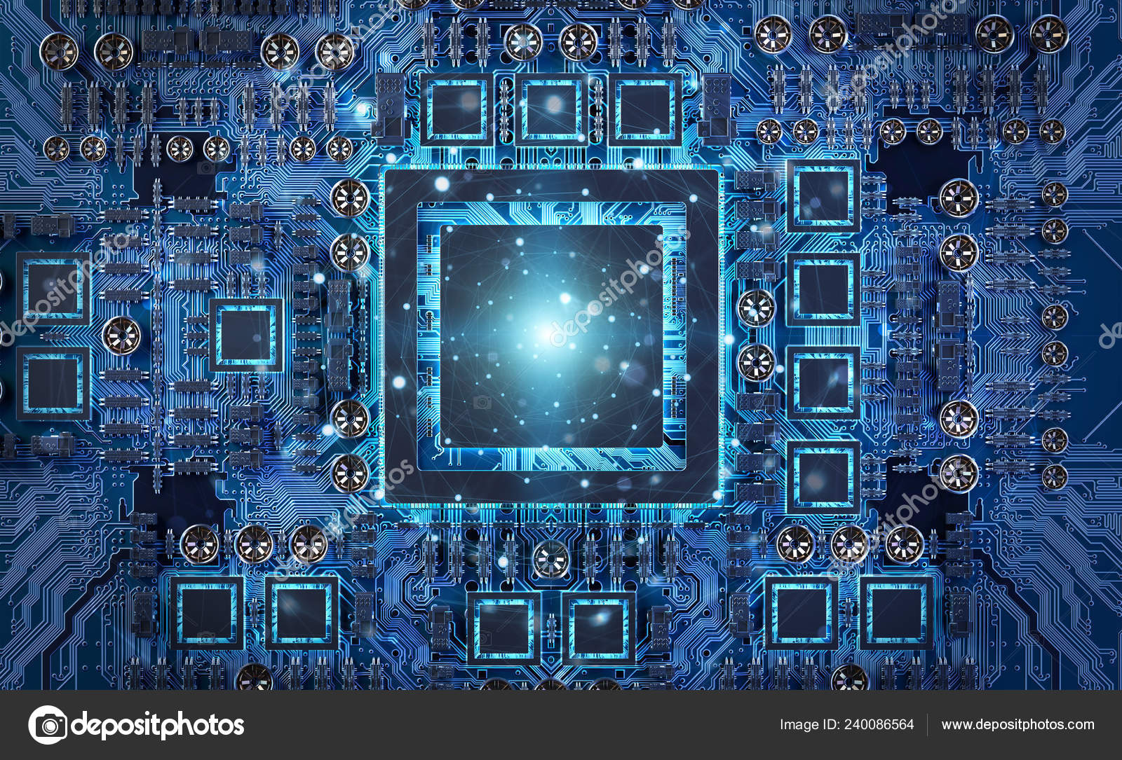 Close View Modern Gpu Card Circuit Connections Rendering Stock Photo by ...