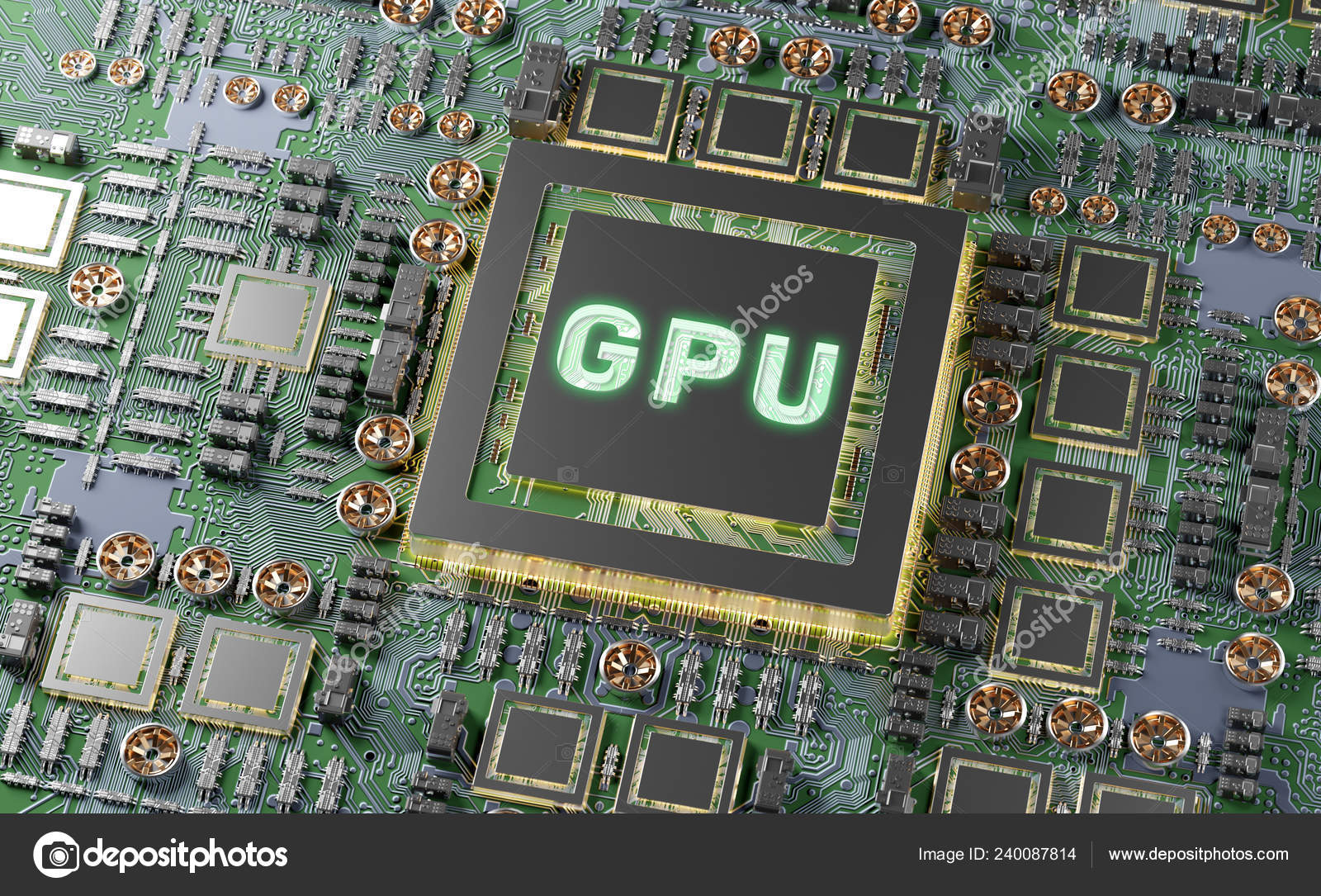 Close View Modern Gpu Card Circuit Colorful Lights Details Rendering ...