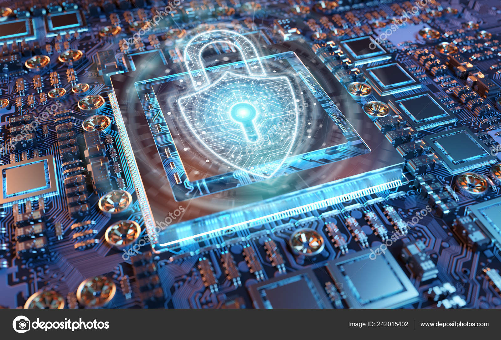 Close View Modern Gpu Card Circuit Cyber Security Activated Rendering ...