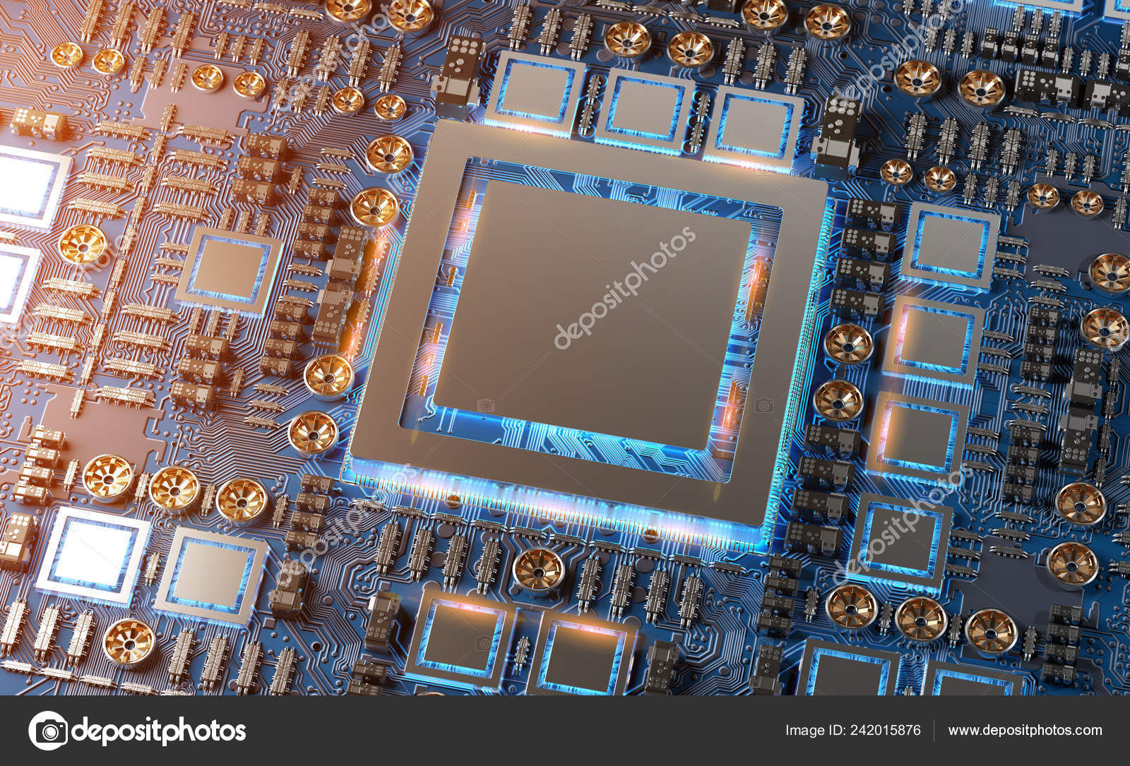 Close View Modern Gpu Card Circuit Colorful Lights Details Rendering ...