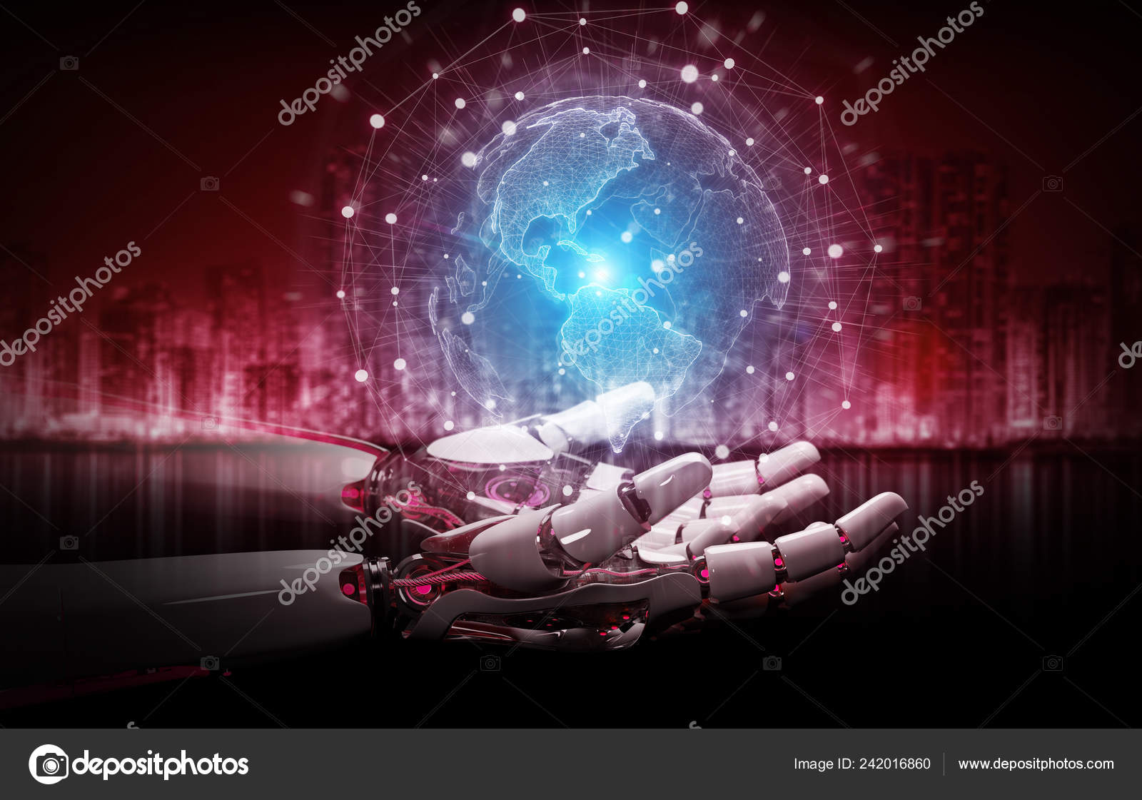 Red Robot Hacking World Network System Dark Background Rendering Stock ...