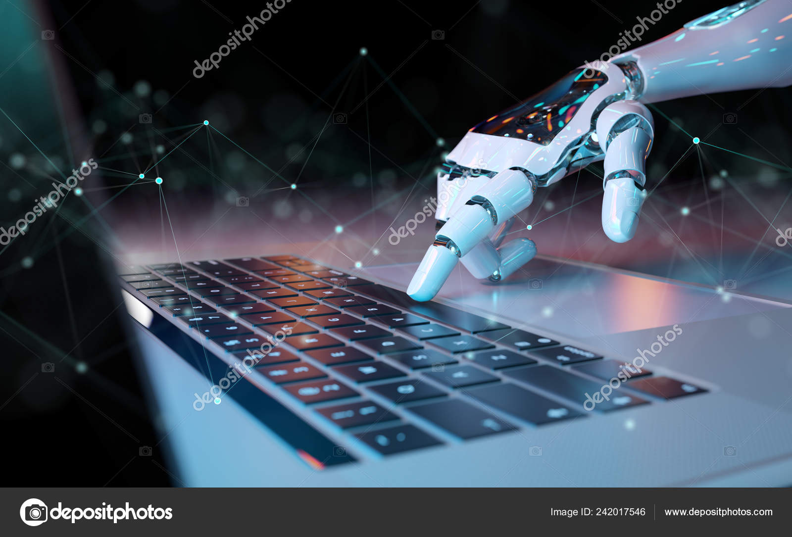 Robotic Cyborg Hand Pressing Keyboard Laptop Rendering — Stock Photo ...