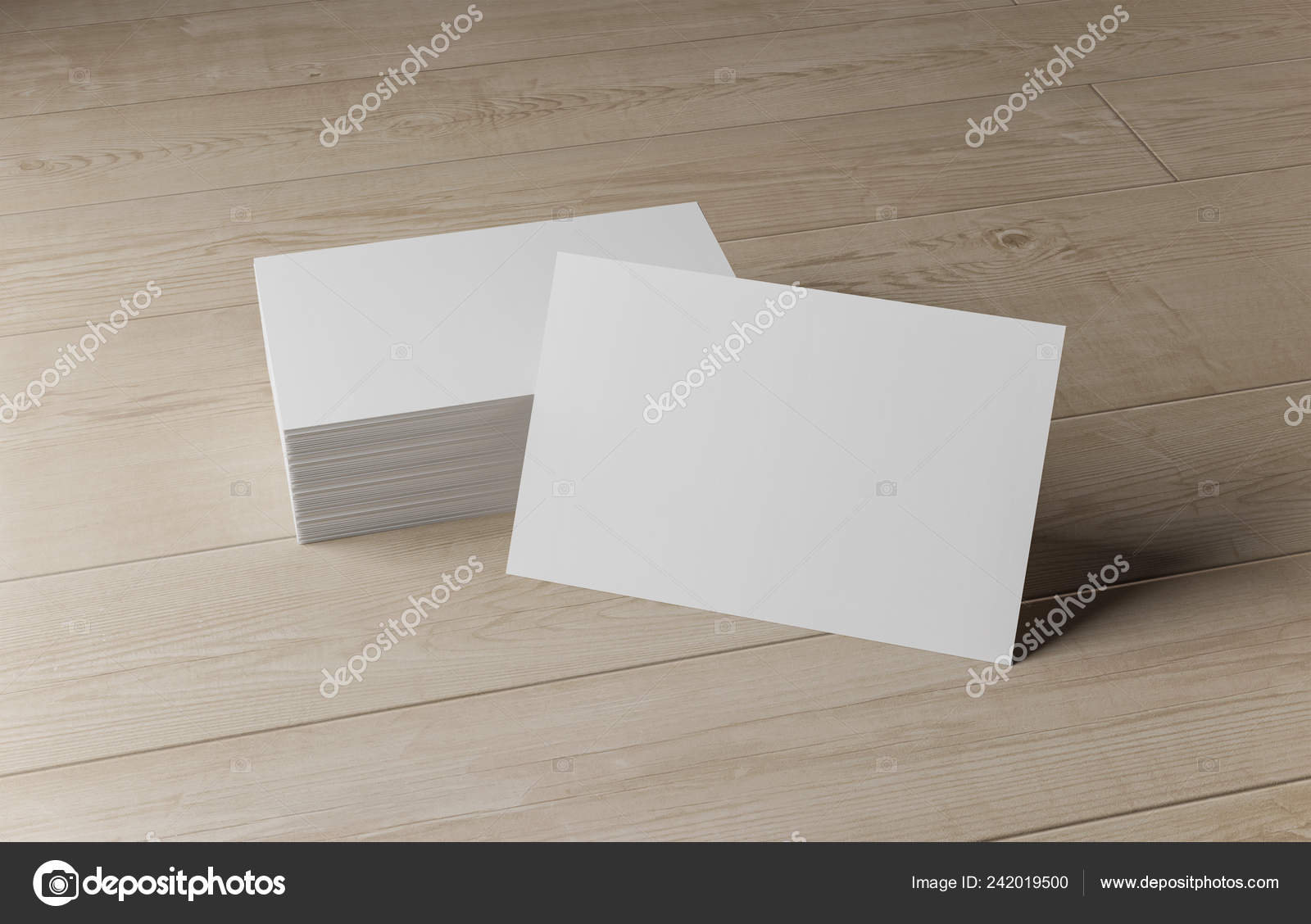Side View White Business Card Stack Wooden Desk Rendering — Stock Photo ...