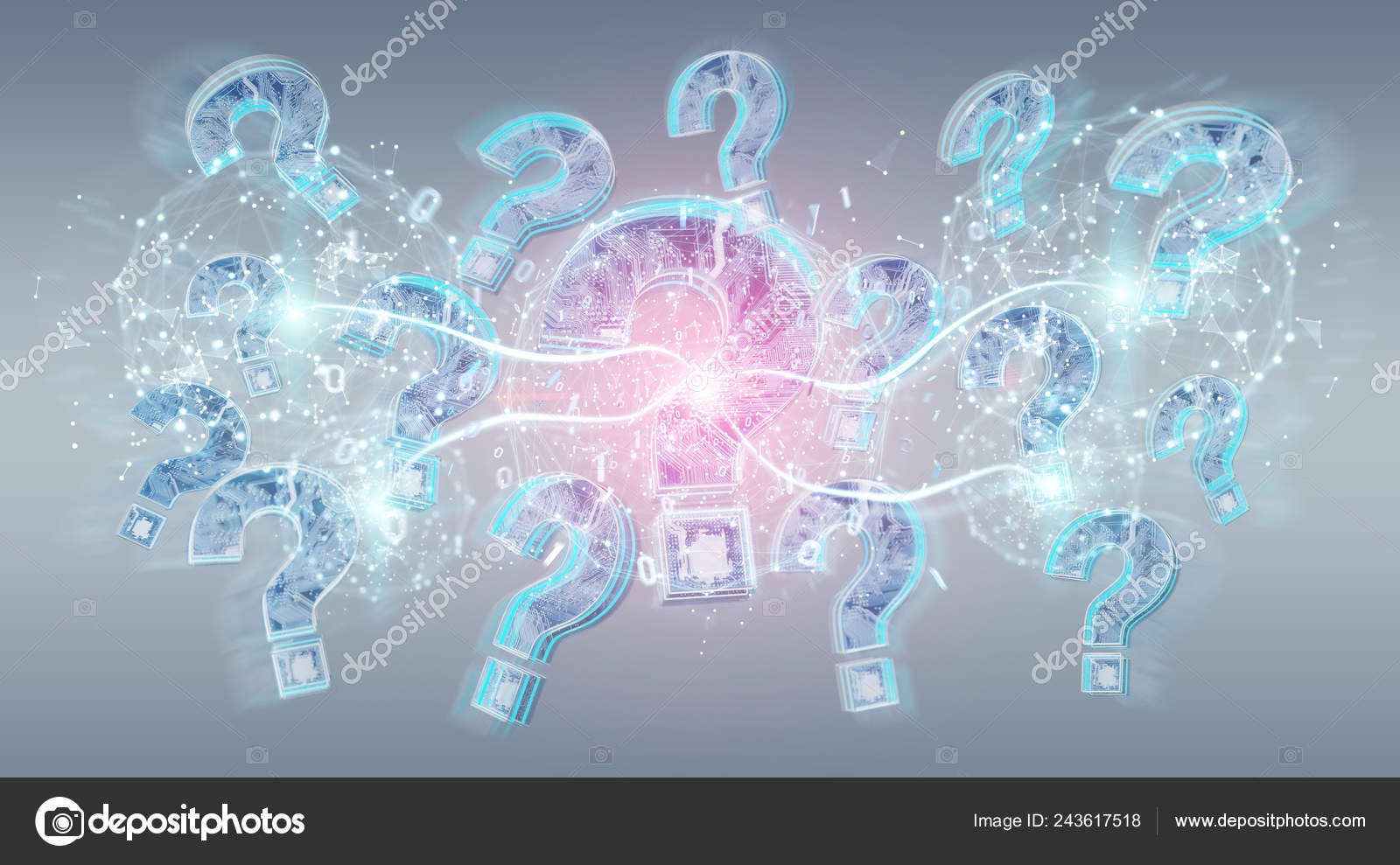 Blue Digital Question Marks Grey Background Rendering — Stock Photo © sdecoret #243617518