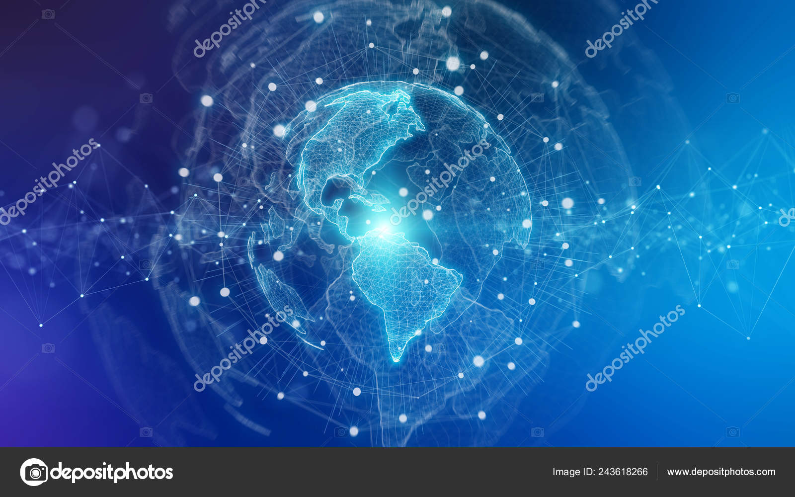 Global Network Planet Earth Blue Background Rendering Stock Photo by ...