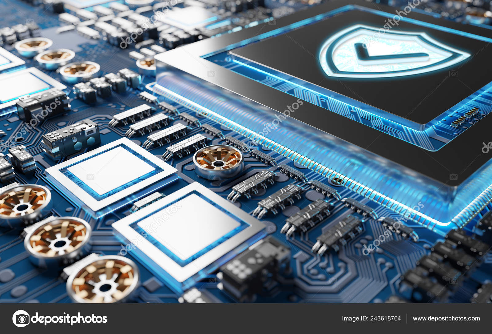 Close View Modern Gpu Card Circuit Cyber Security Activated Rendering ...
