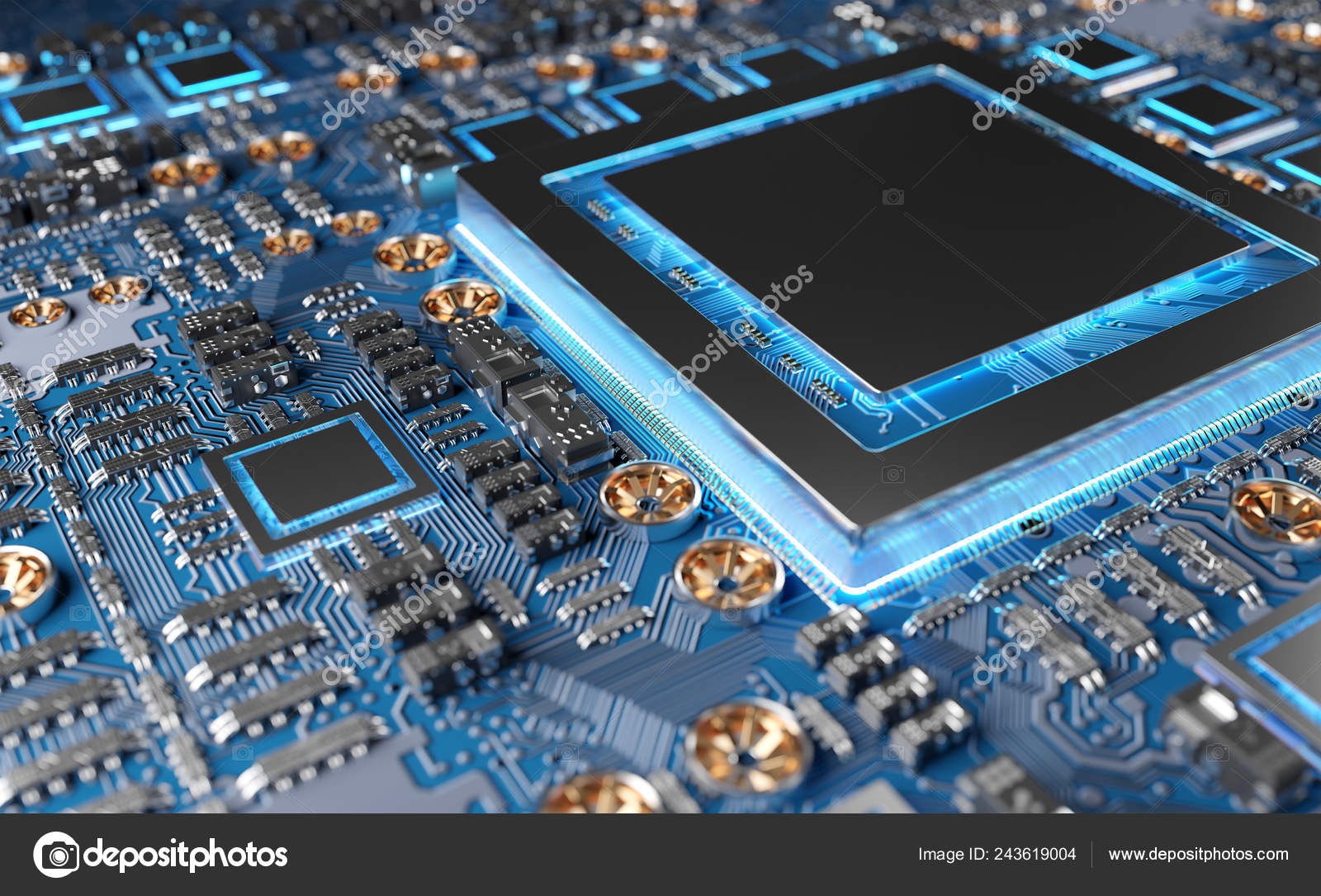 Close View Modern Gpu Card Circuit Colorful Lights Details Rendering ...