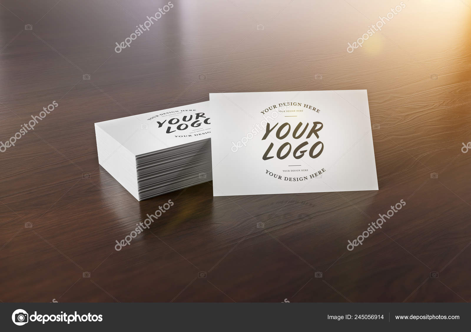 Side View White Business Card Stack Wooden Desk Rendering — Stock Photo ...