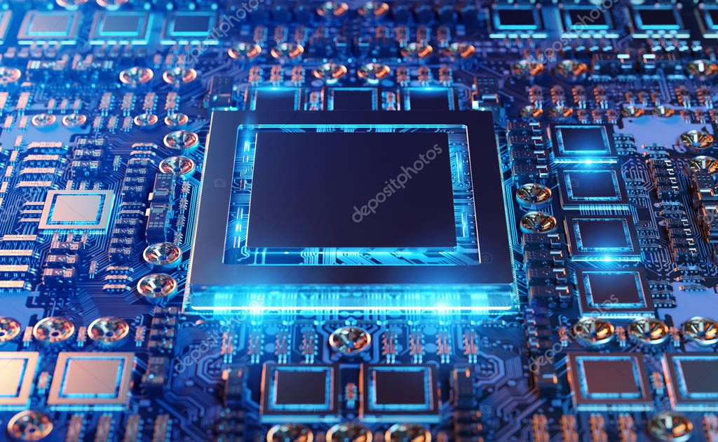 Vista de cerca de una tarjeta de GPU moderna con circuito y luces de ...