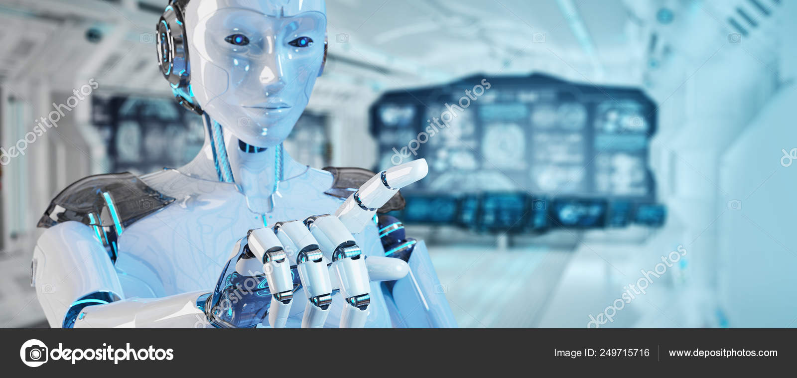 White woman cyborg pointing her finger 3D rendering Stock Photo by ...