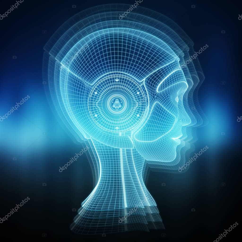 Cabeza de mujer rob tica Wireframed que representa inteligencia artificial 2024