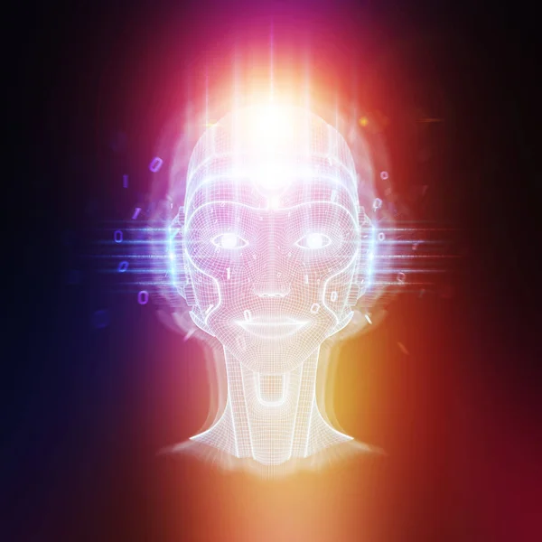 Robot cyborg head artificial intelligence learning 3D rendering - Stock ...