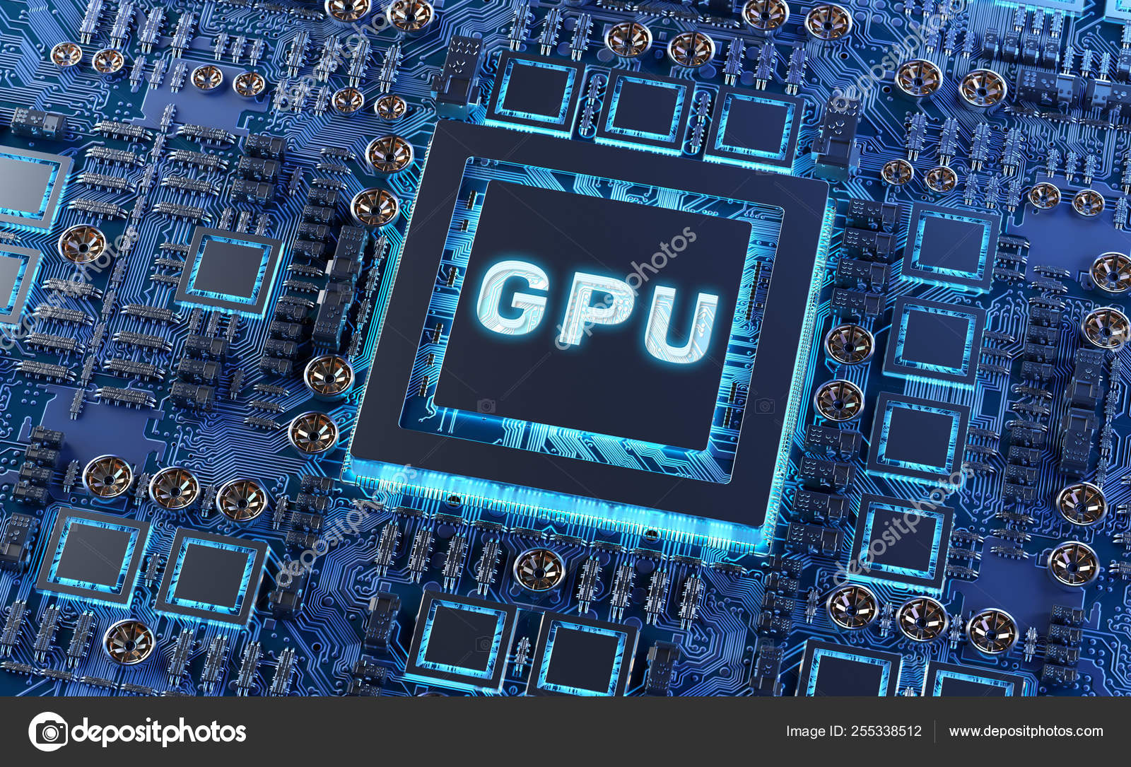 Vista de cerca de una tarjeta de GPU moderna con renderizado en ...