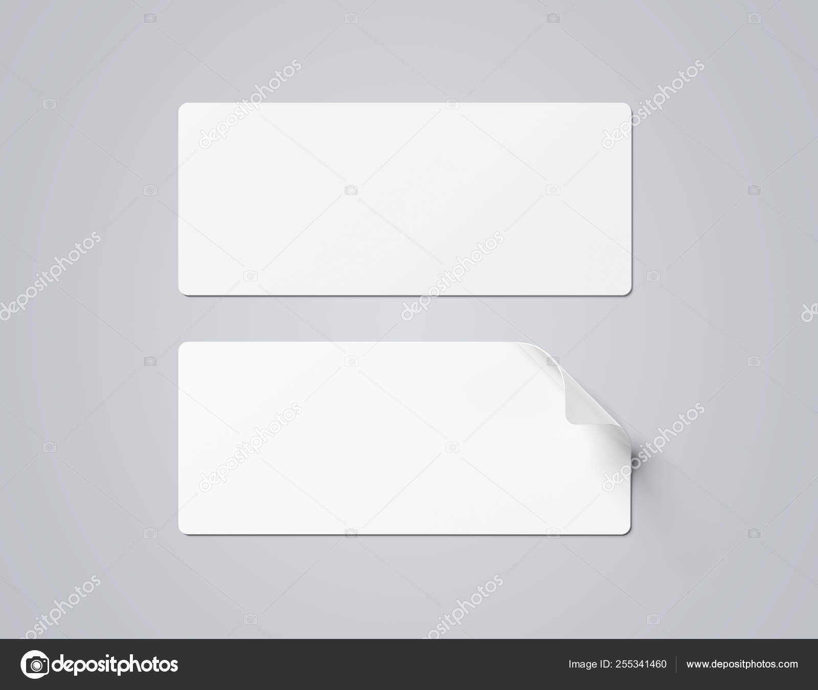 Rectangular curled sticker mockup isolated on grey 3D rendering Stock ...