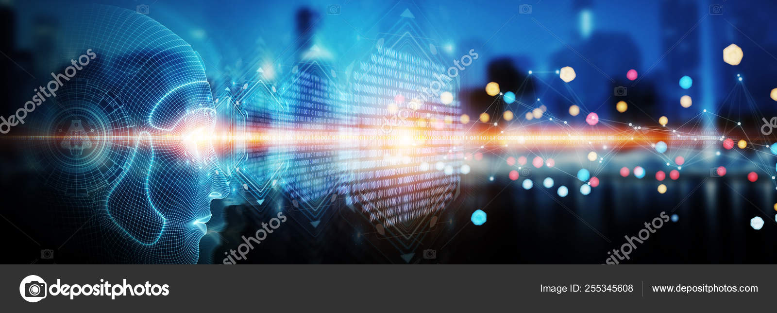 Robotic man cyborg face representing artificial intelligence 3D — Stock ...