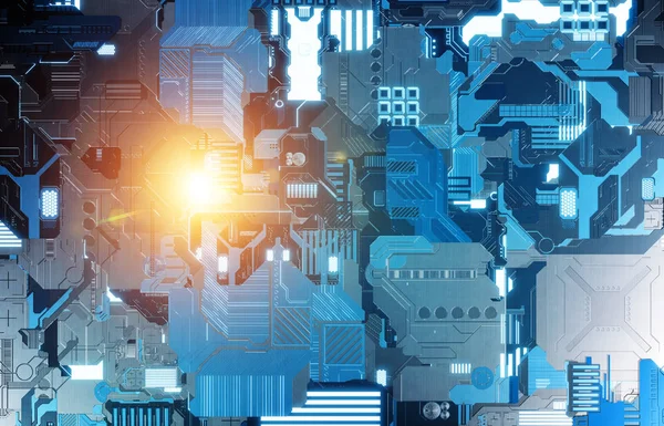 Futuristic blue and orange tech panel background with lots of de ...