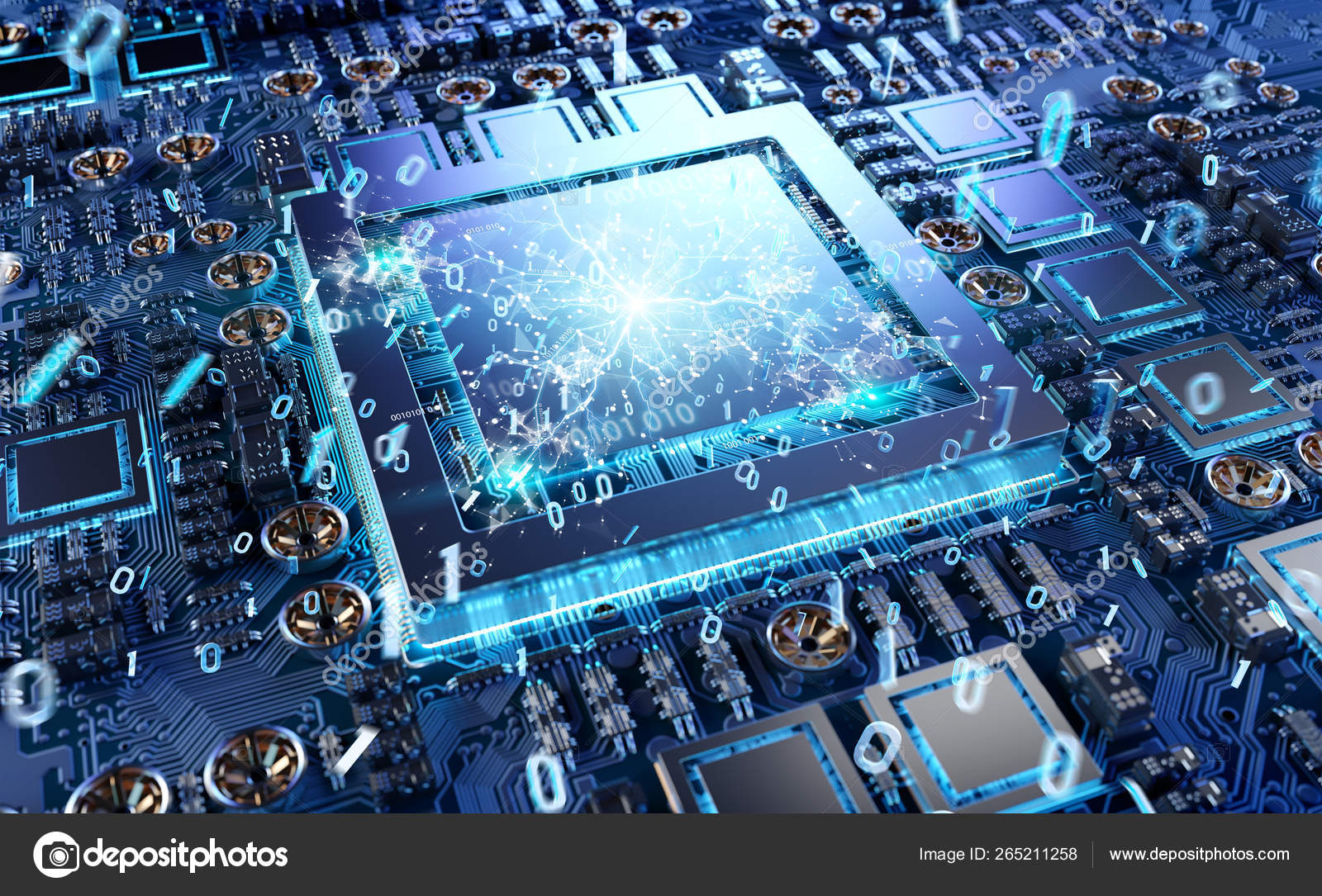 Close-up view of a modern GPU card with connections 3D rendering ...