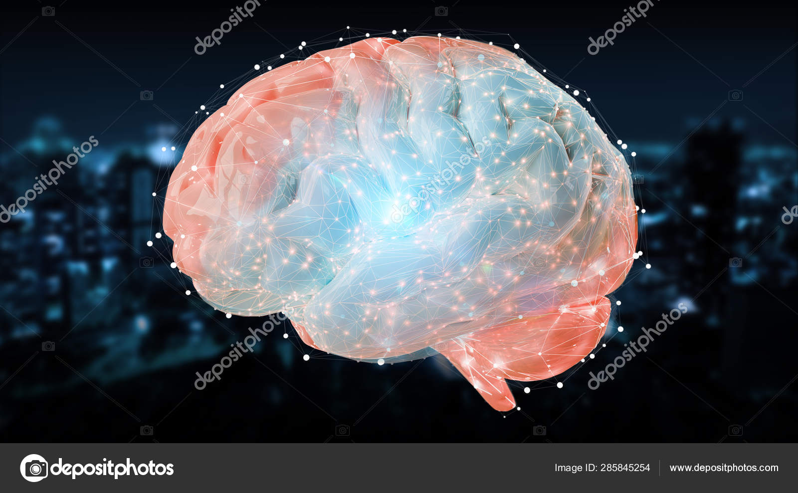 Digital 3D projection of a human brain 3D rendering — Stock Photo ...