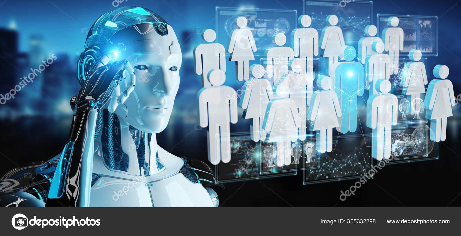 White cyborg controlling group of people 3D rendering — Stock Photo ...