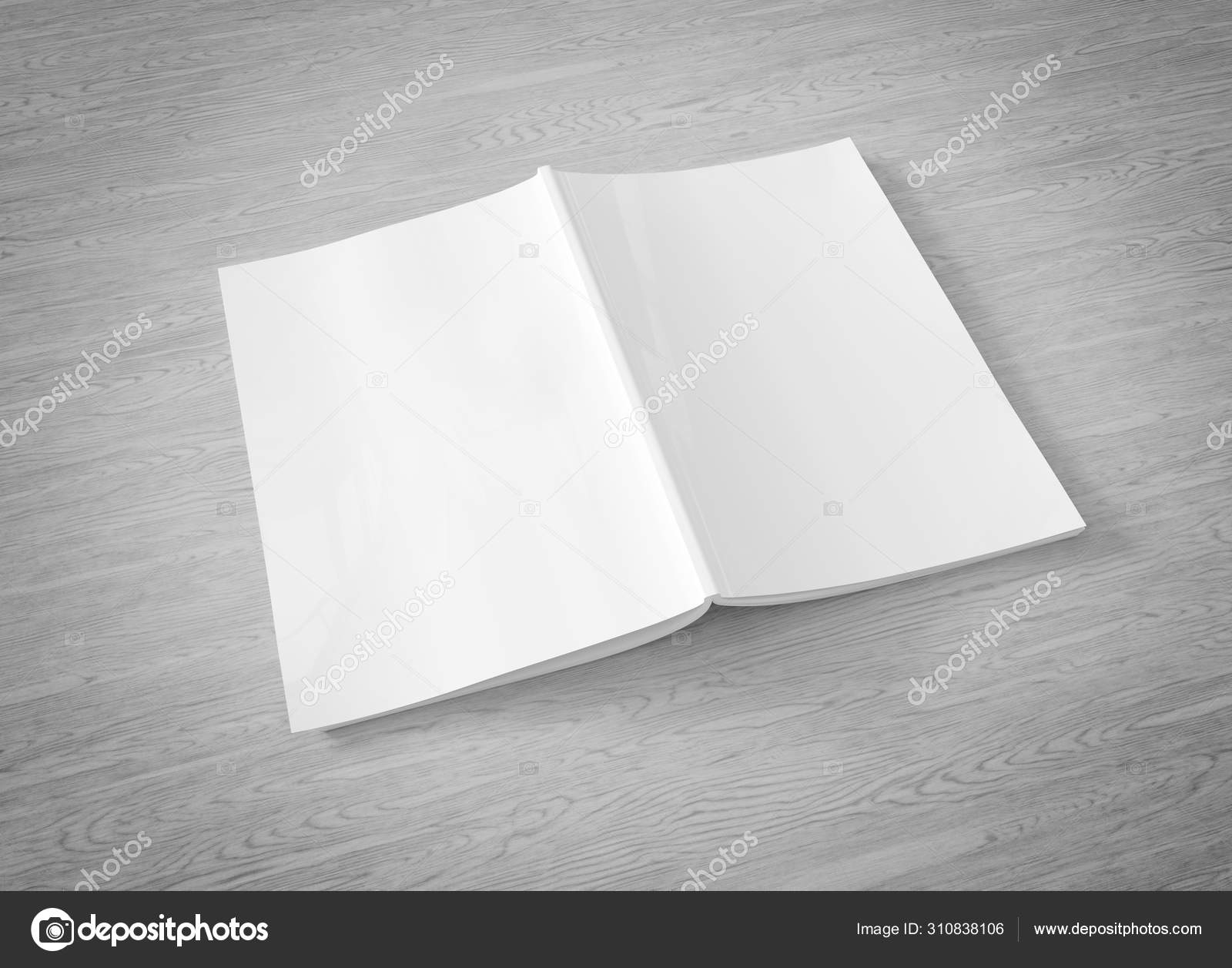 Open magazine cover mockup isolated on wooden background 3d rend Stock ...