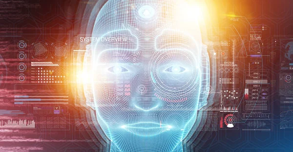 Robotic man cyborg face representing artificial intelligence 3D - Stock ...