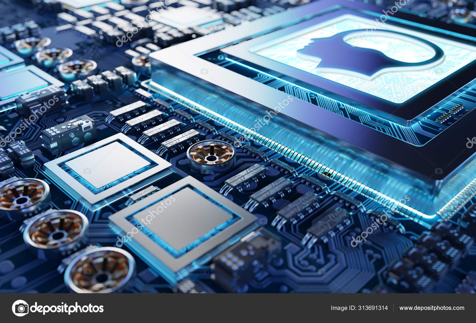 Artificial Intelligence in a modern GPU card 3D rendering Stock Photo ...