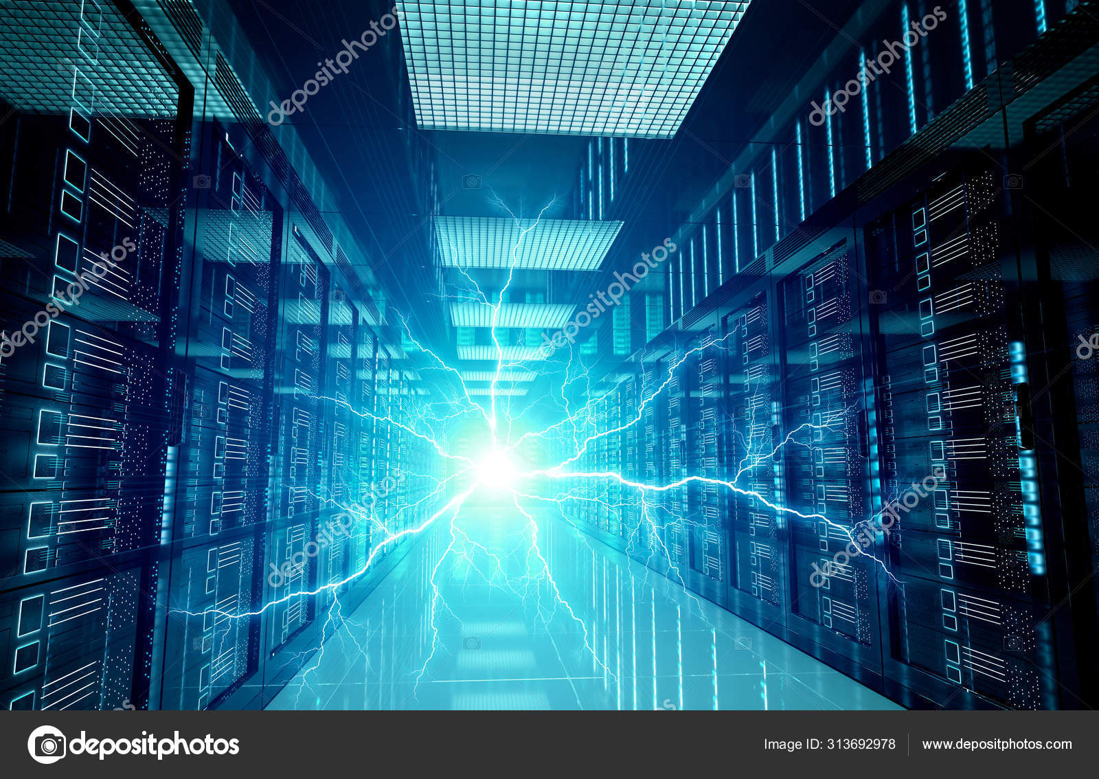 Electricity lightning in servers data center room storage system ...