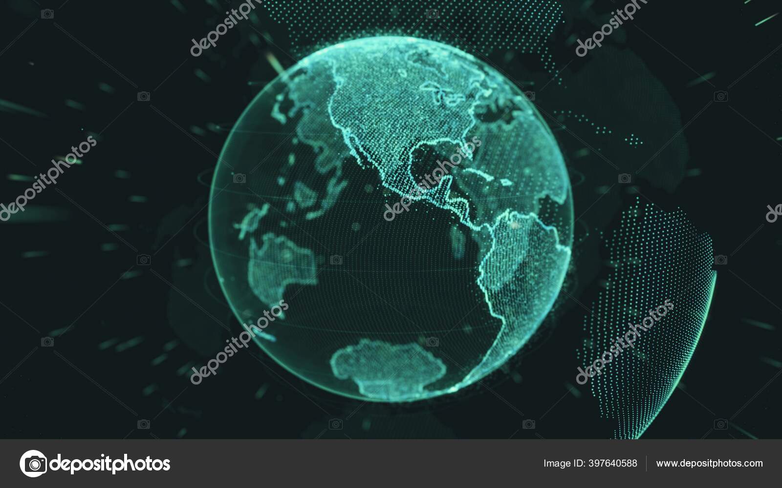 Earth rotating loop of rotating glowing dots stylised world globe with ...