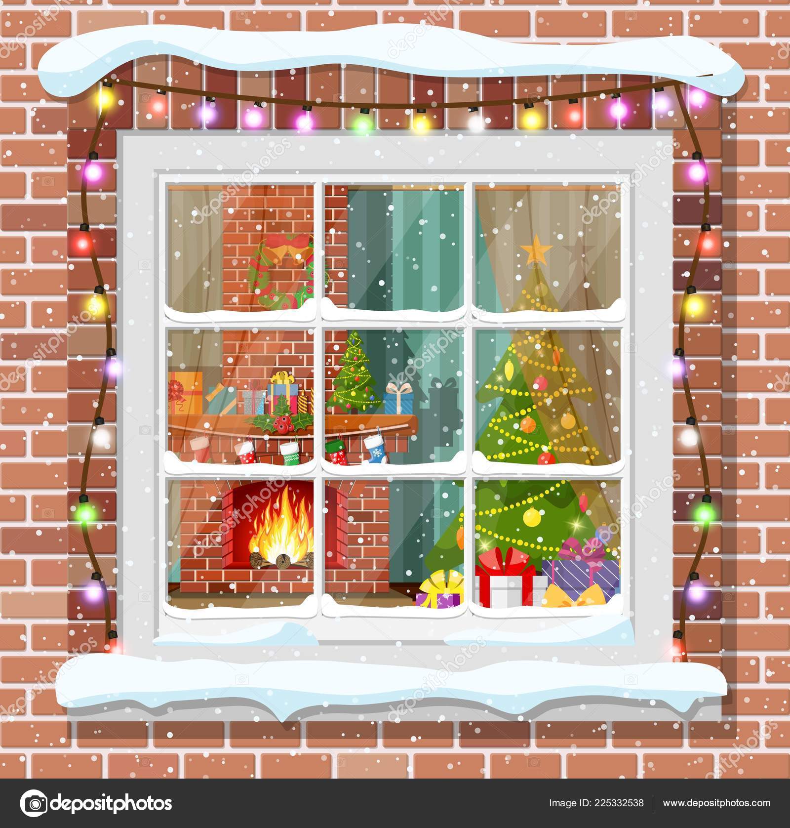 Christmas window in brick wall. Stock Vector by ©drogatnev 225332538