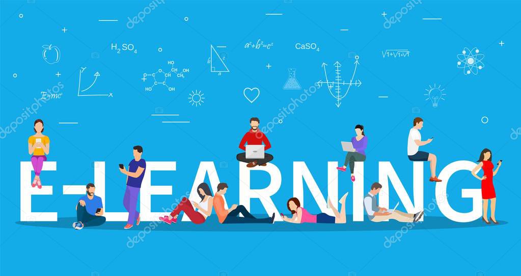 Concepto de aprendizaje electrónico. Jóvenes con tableta 2024