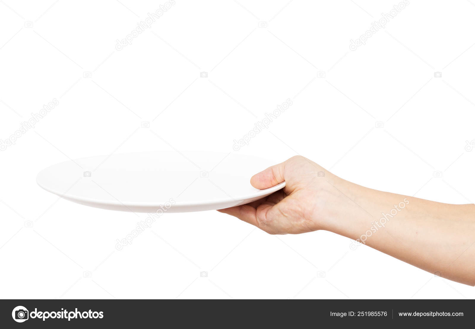 White plate in his hand on a white background — Stock Photo © schankz ...