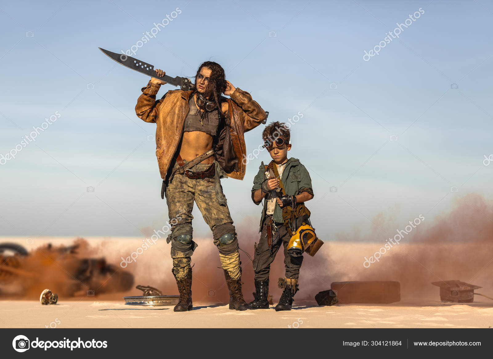 Post apocalyptic Woman and Boy Outdoors in a Wasteland Stock Photo by ...