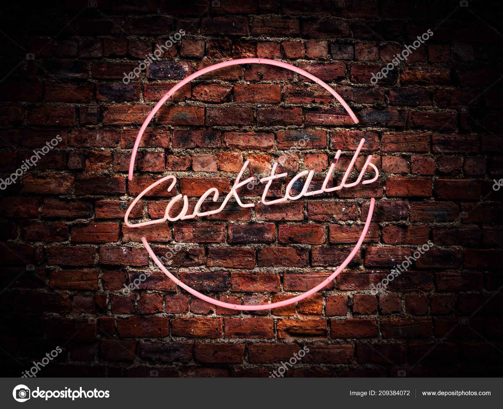 Pink Neon Cocktails Sign Red Brick Wall Bar Pub Stock Photo by ...
