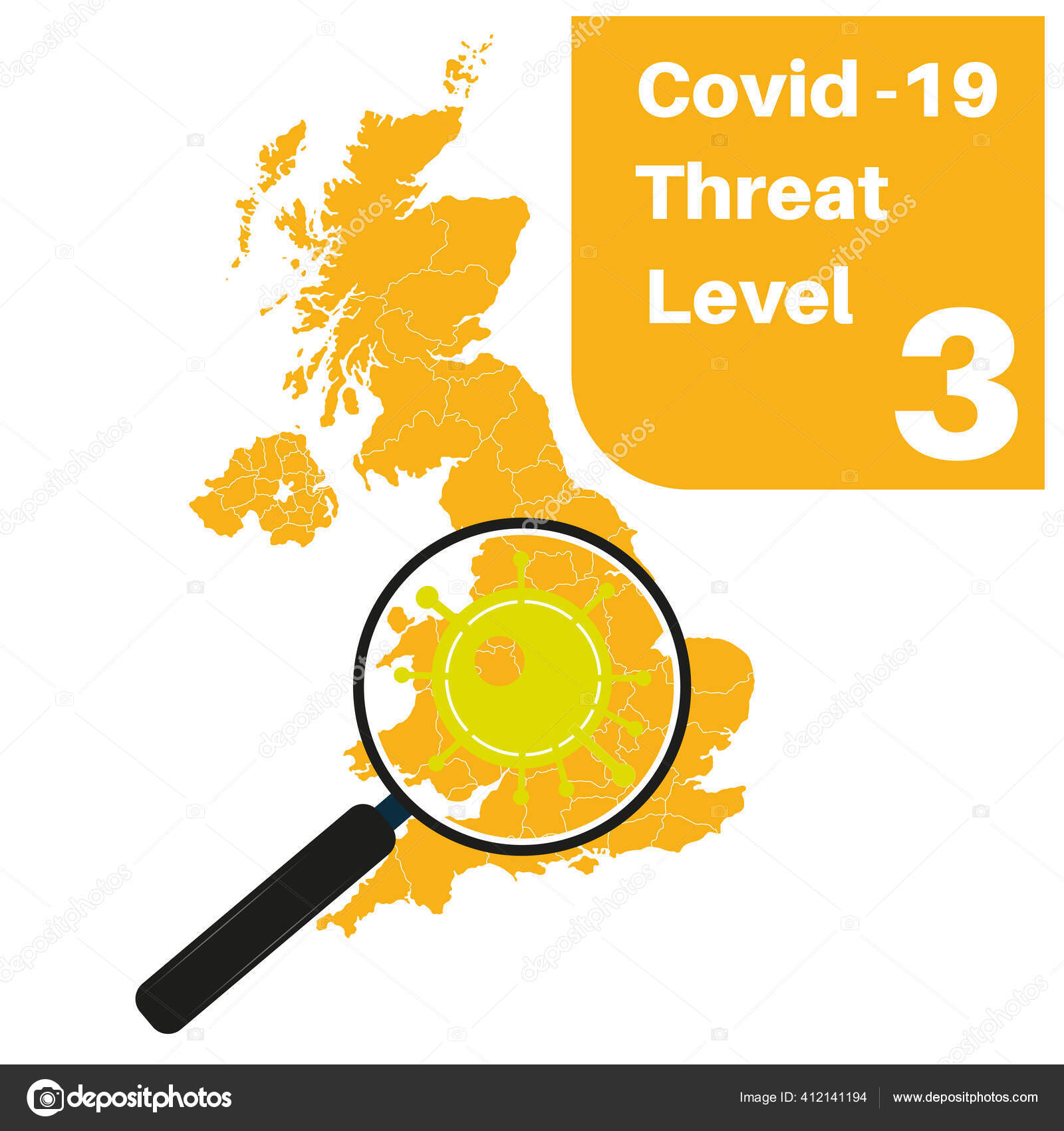Covid Threat Level Yellow Map Magnifying Glass Stock Vector Image by ...