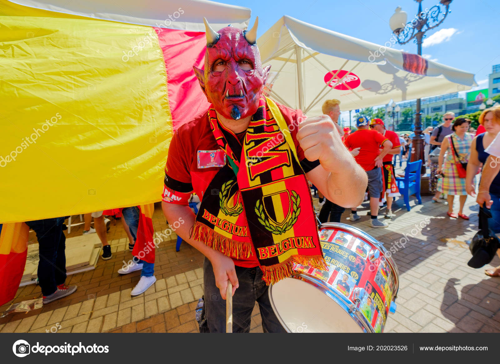 Football fans support teams on the street of the city on the day of the ...