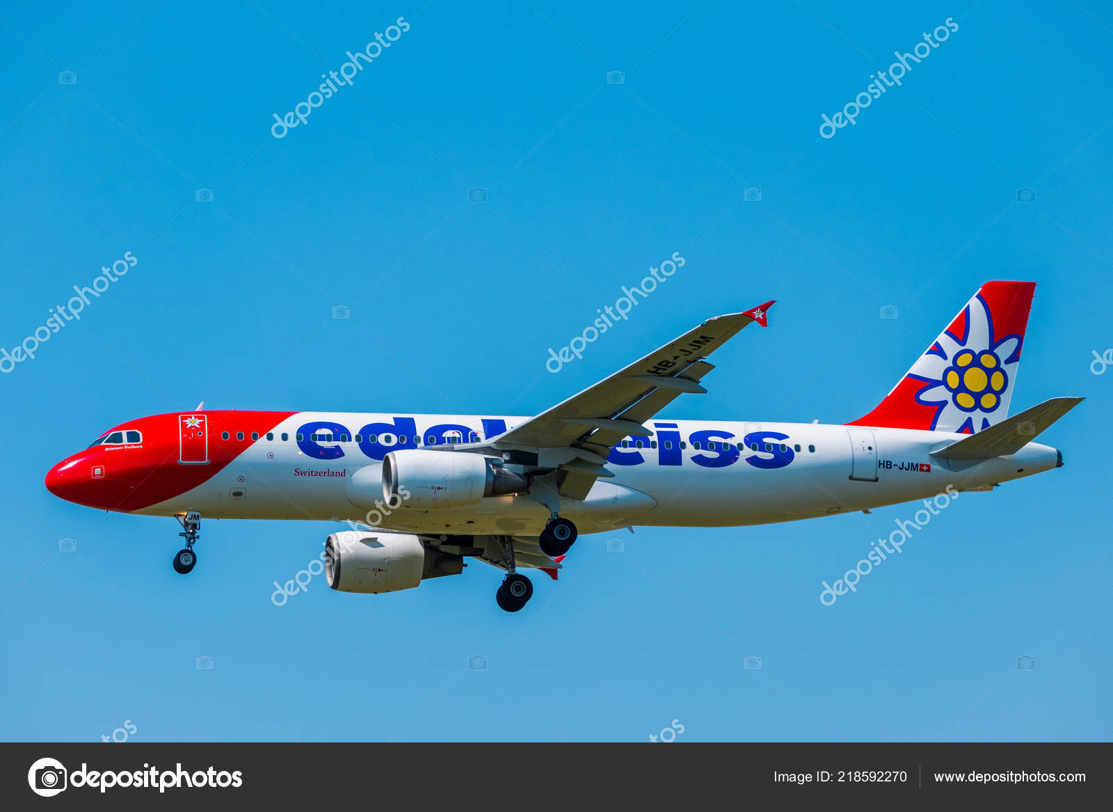 Edelweiss airlines airplane preparing for landing at day time in ...
