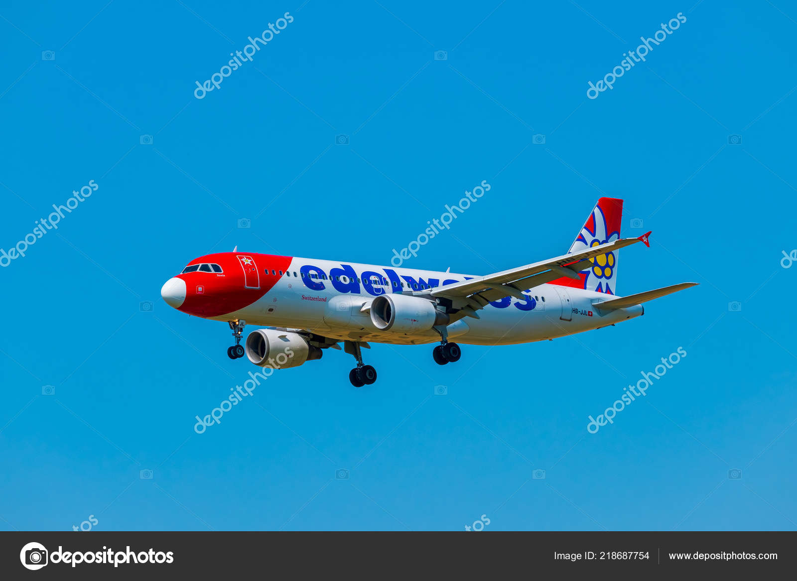 Edelweiss airlines airplane preparing for landing at day time in ...