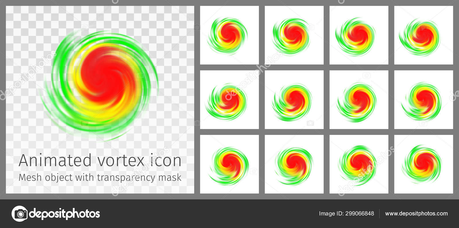 Vortex animated icon with intensity indication isolated on white Stock ...