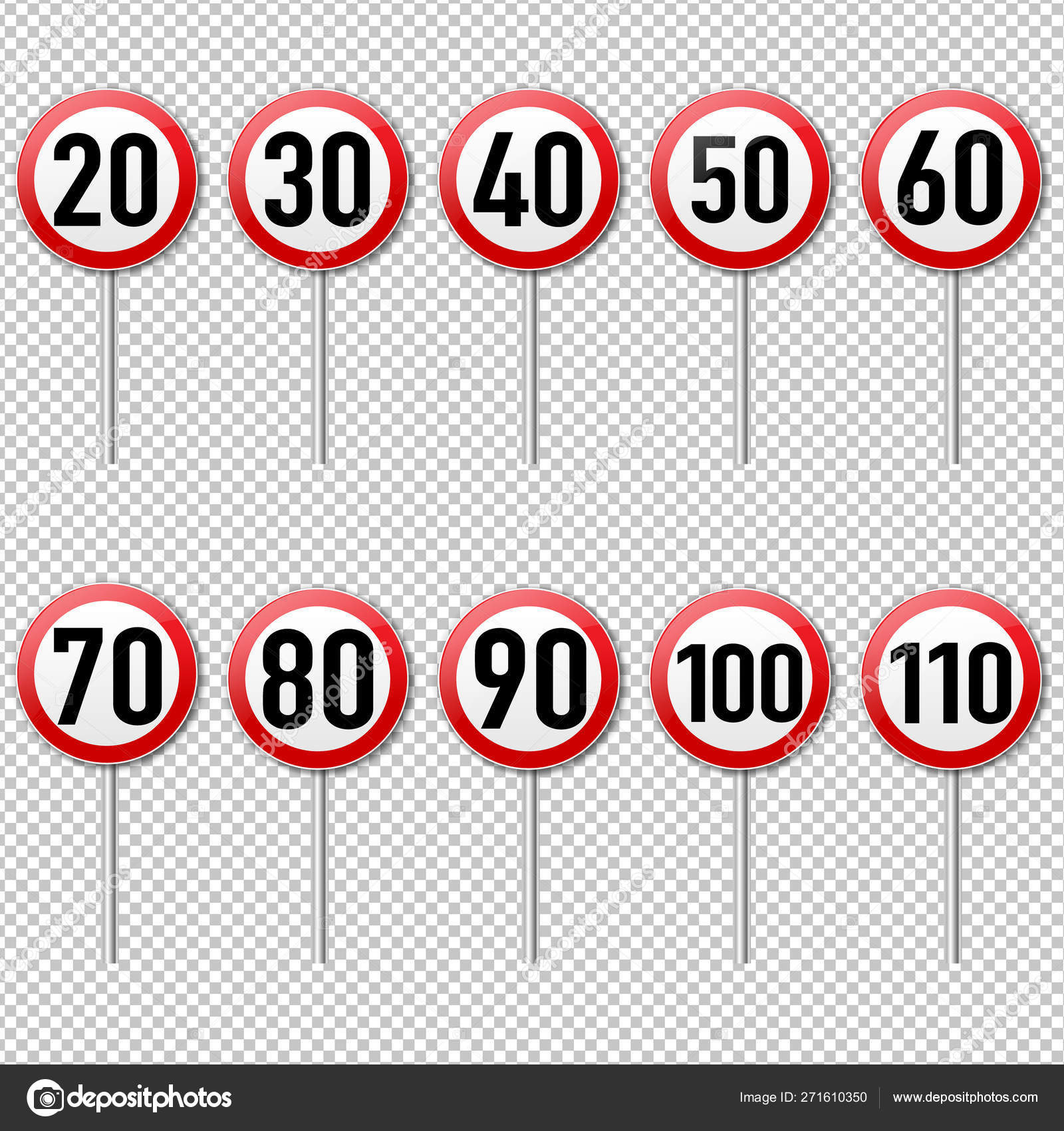 Speed Limit Sign Set Isolated Transparent Background Vector Illustration Stock Vector by ...