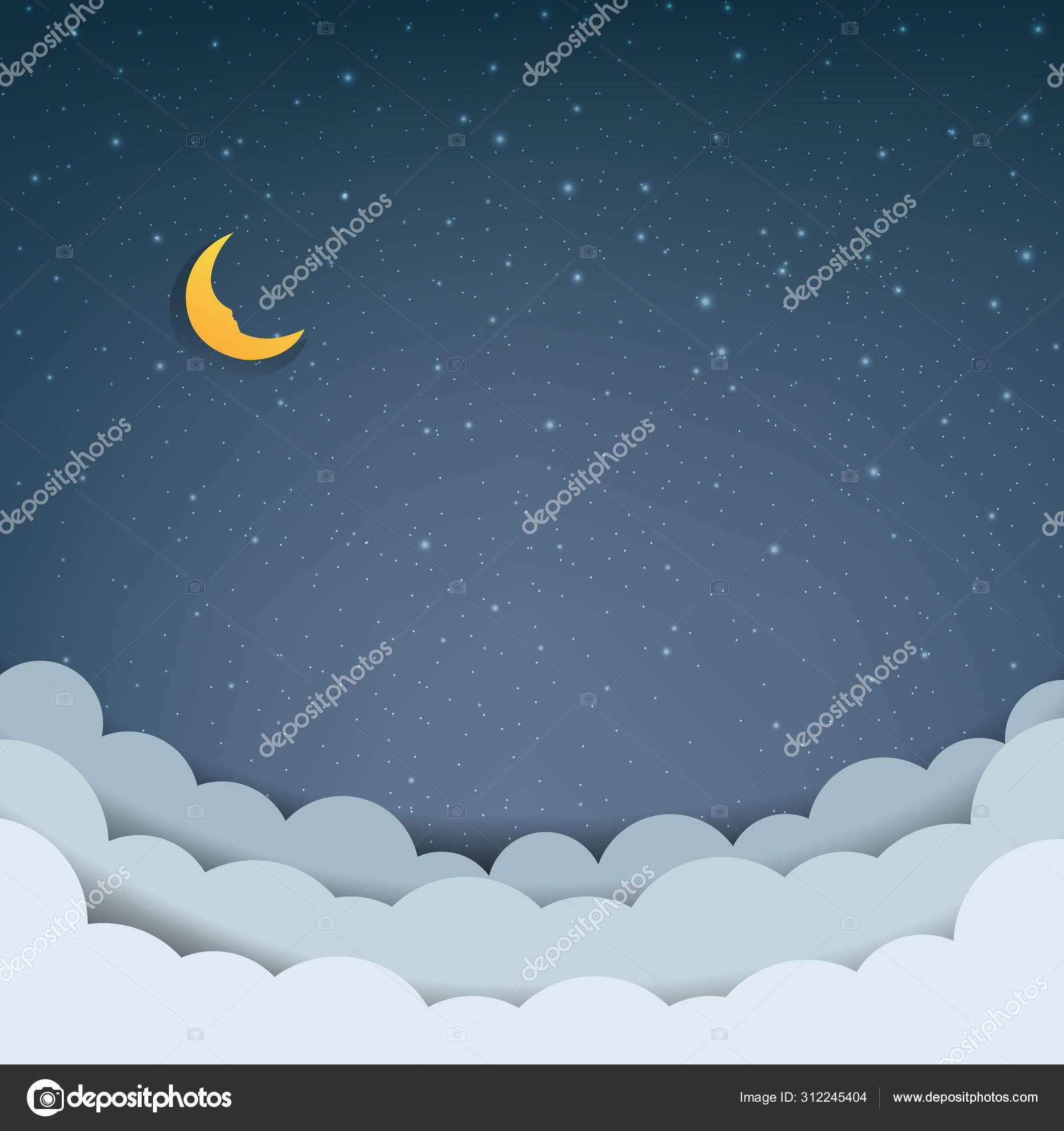 Cartoon Sky Stars Clouds Gradient Mesh Vector Illustratio Stock Vector ...