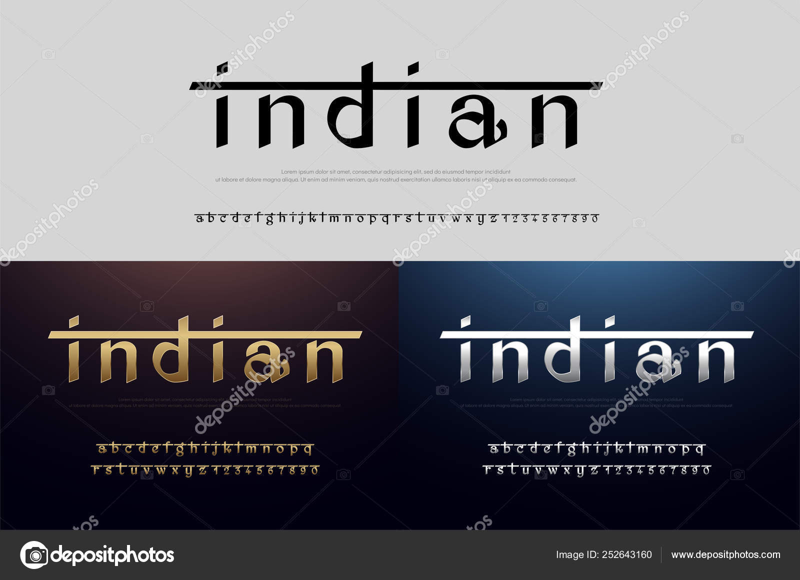 Písmo Indické Abecedě Stříbro Zlato Moderní Tradiční Indická Typografie ...