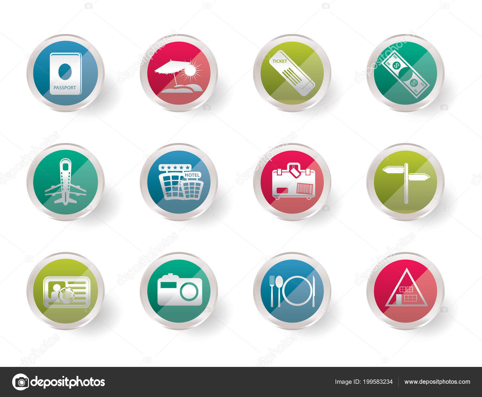 Stylized Simple Travel Trip Icons Colored Background Vector Icon Set ...