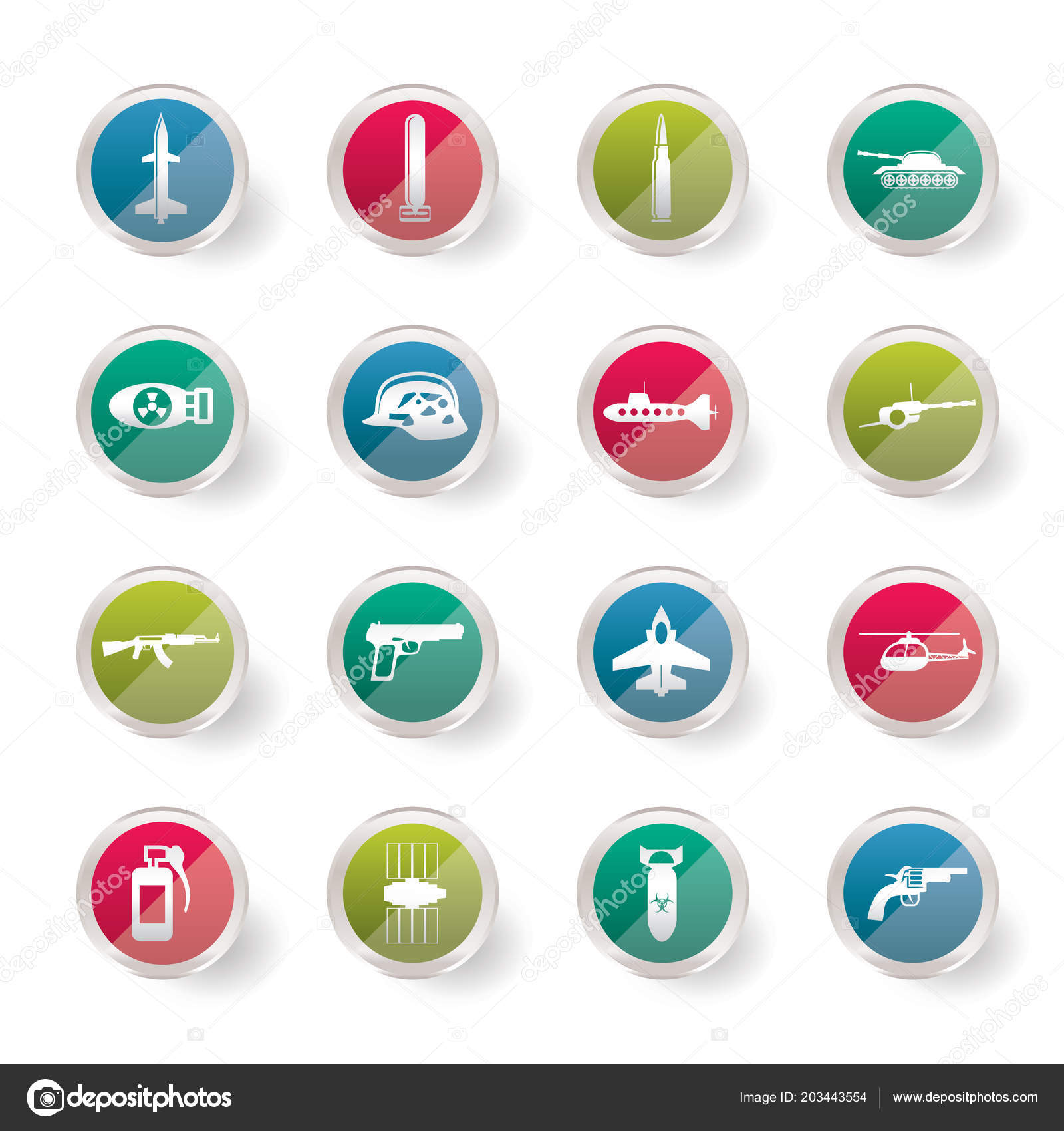 Simple Weapon Arms War Icons Colored Background Vector Icon Set Stock ...