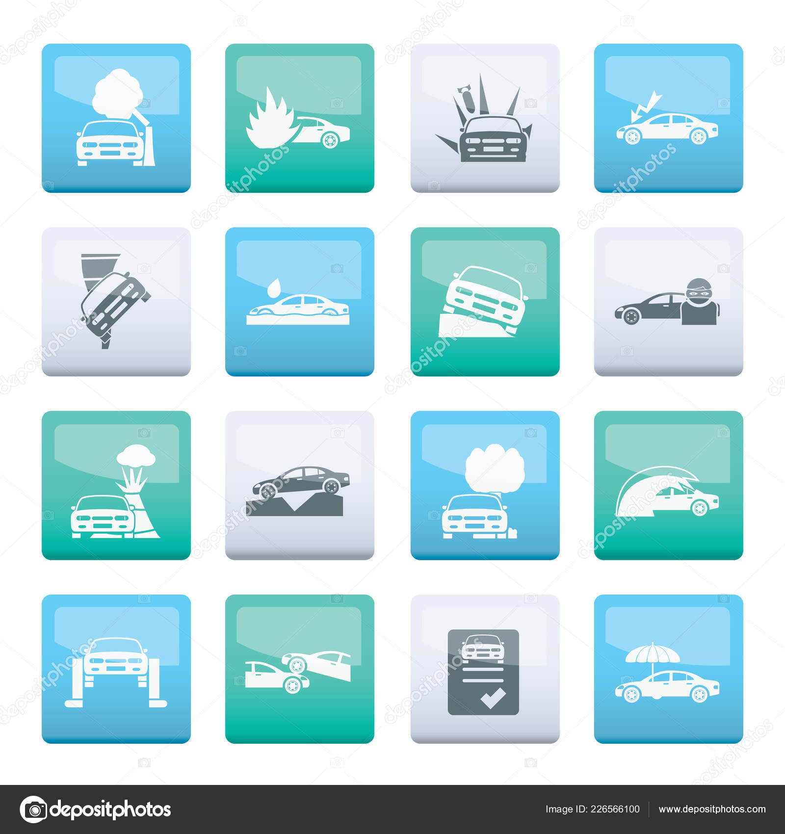 Car Transportation Insurance Risk Icons Color Background Vector Icon ...