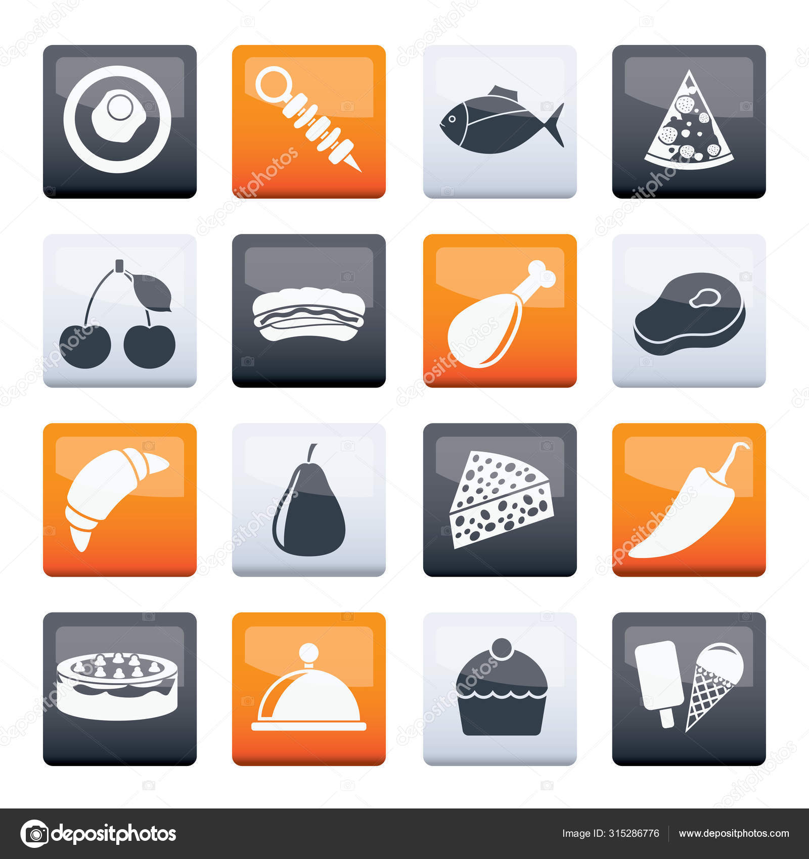 Stylized Different Kind Food Icons Color Background Vector Icon Set ...