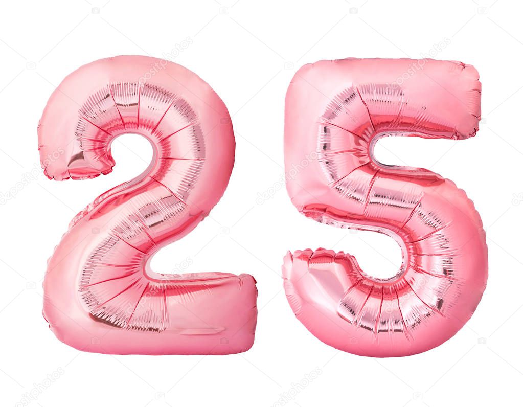 Número 25 veinticinco hecho de globos inflables de oro rosa aislados ... Número 25 veinticinco hecho de globos inflables de oro rosa aislados ...